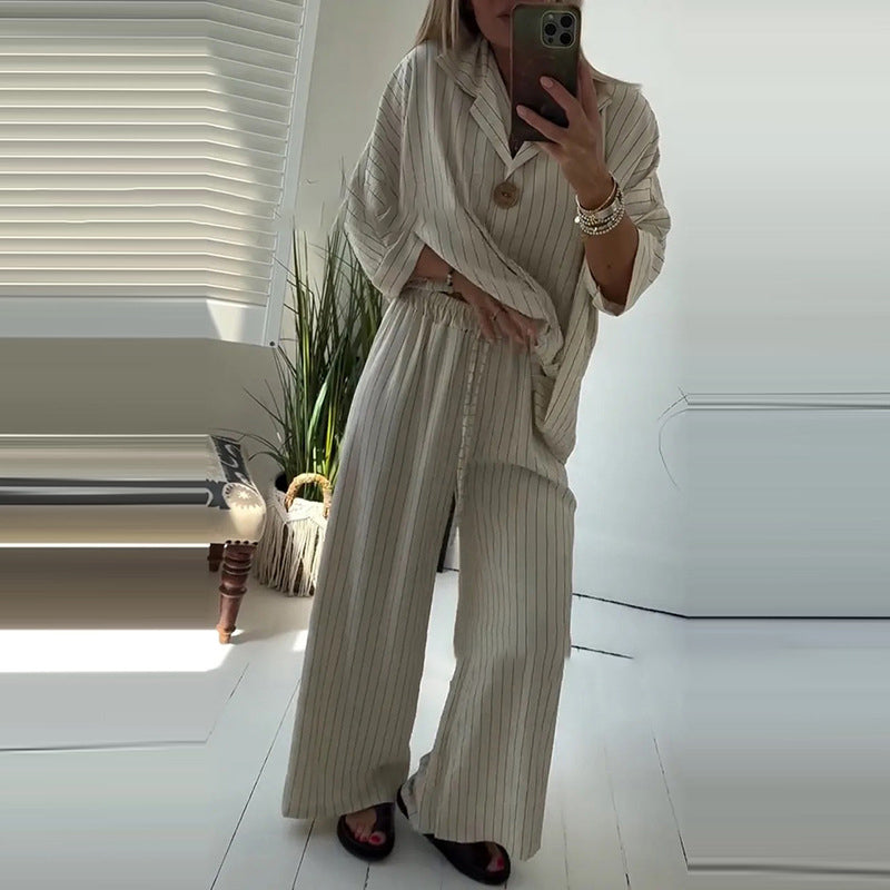 Randig topp och vida byxor för kvinnor, 2-delat set – bustatio